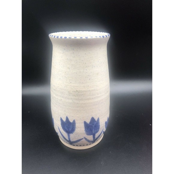Accents | Vintage Stoneware Pottery Vase Blue Tulips Gorgeous | Poshmark
